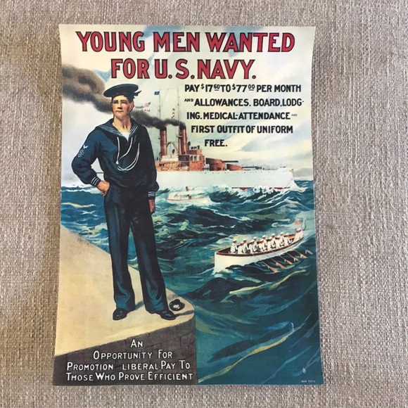 Art | 199 Recruitment Poster Young Men Wanted For The Us Navy | Poshmark